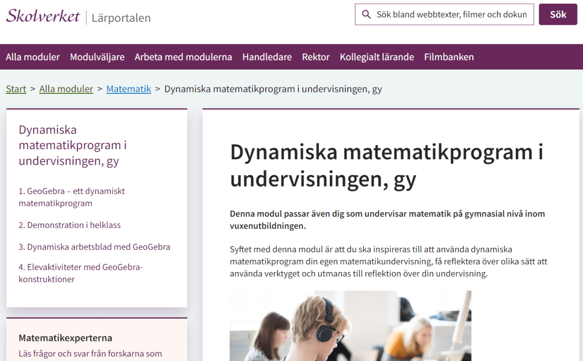 Skolverkets modul om GeoGebra | Svenska GeoGebrainstitutet